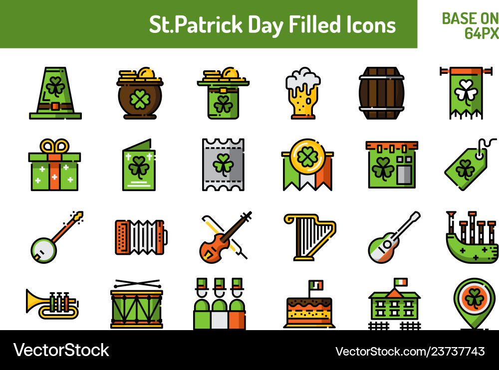 Stpatricks day icon set outline base on 64 Vector Image