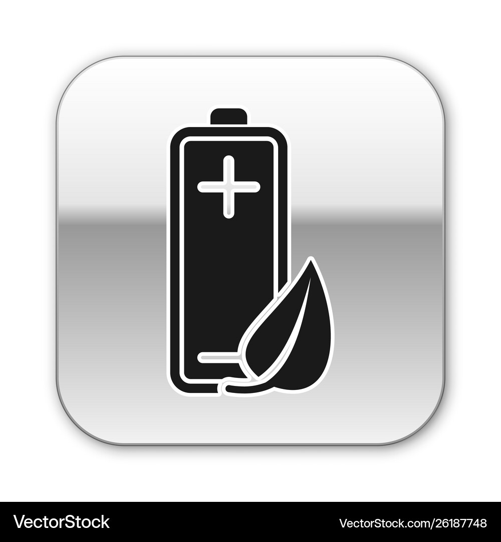 Black eco nature leaf and battery icon isolated Vector Image