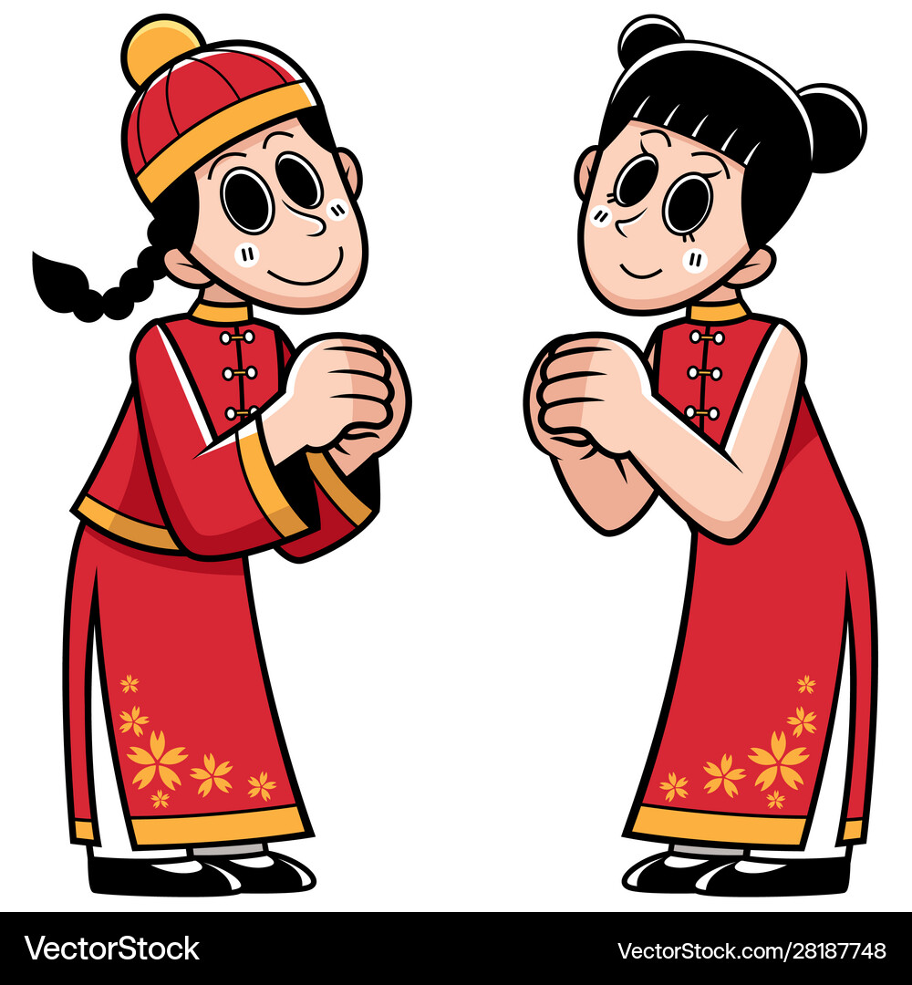 Chinese boy and girl Royalty Free Vector Image