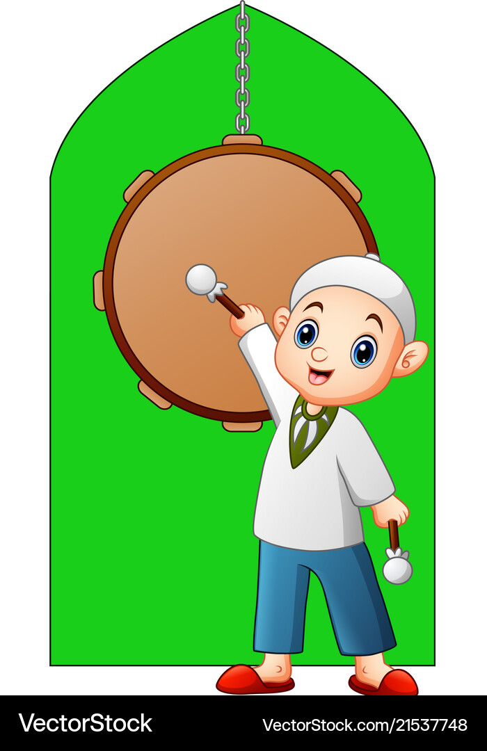 Muslim kid holding stick standing in the front Vector Image