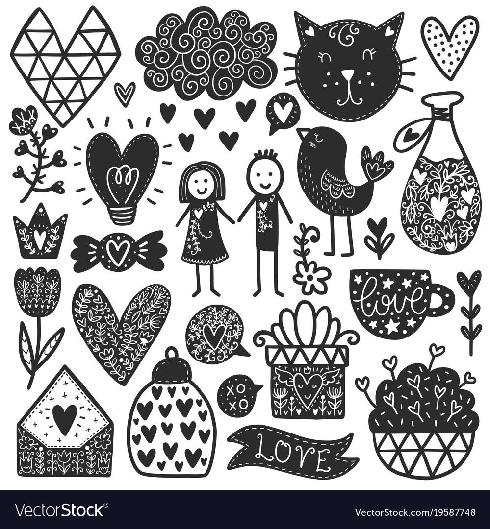 Romantic doodles elements Royalty Free Vector Image