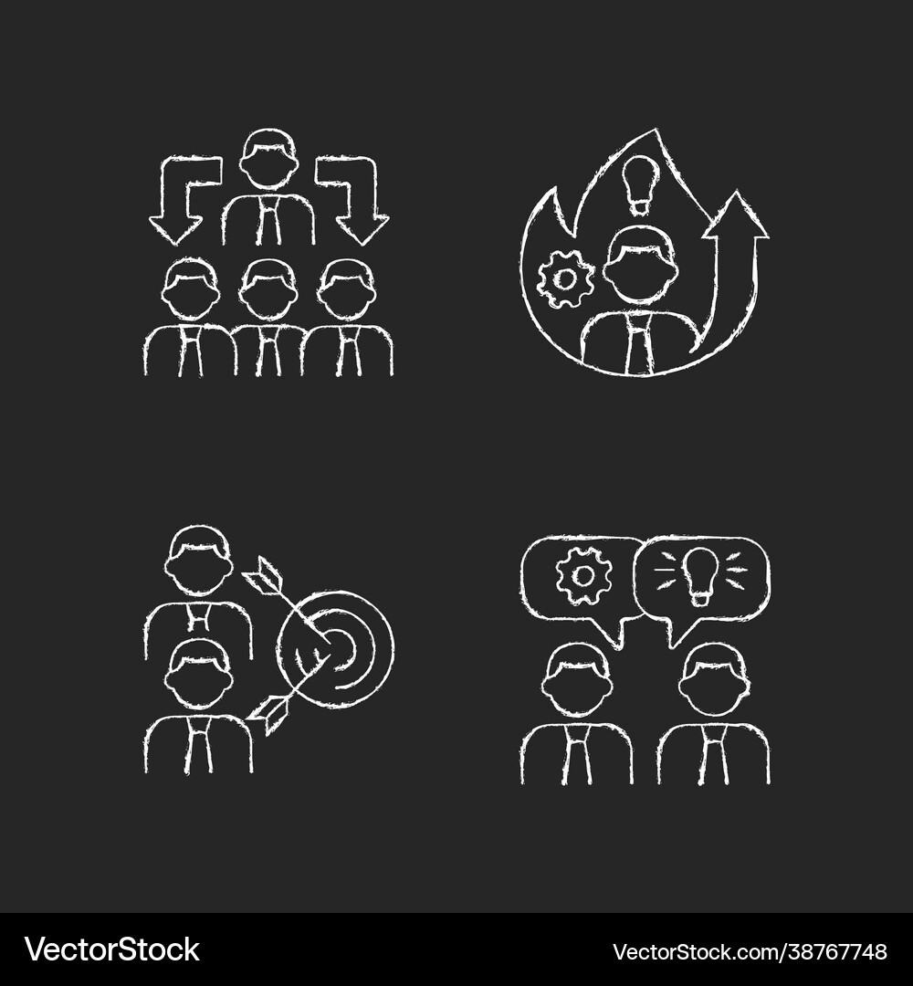 Working together chalk white icons set on dark Vector Image