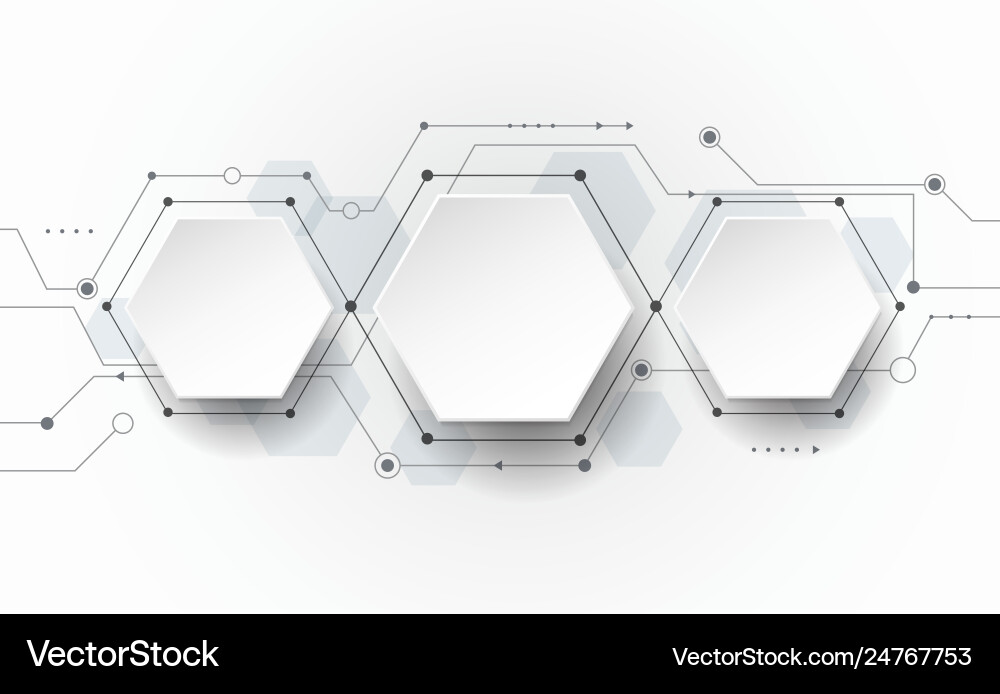 3d paper polygon label with futuristic circuit Vector Image