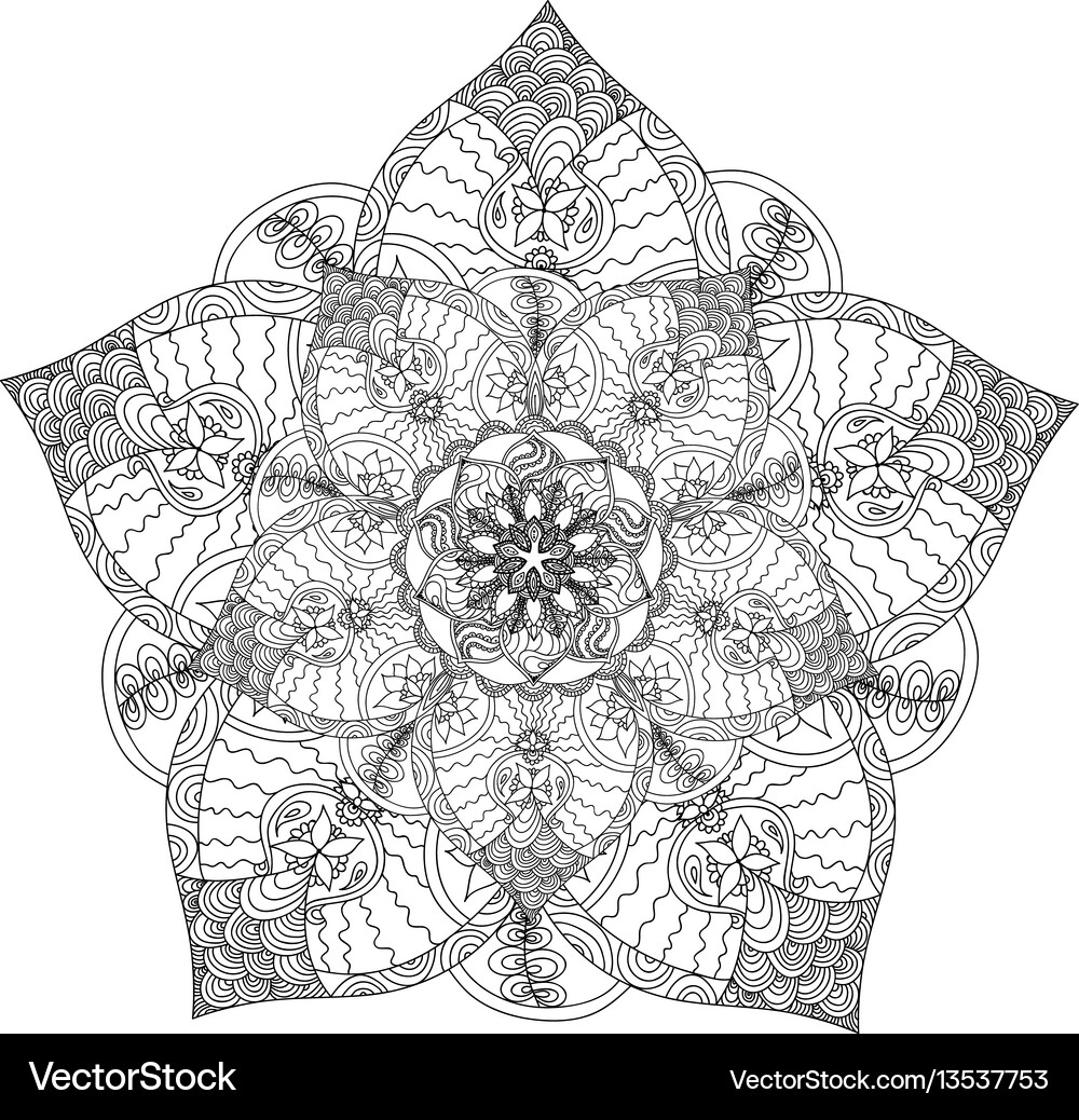 Beautiful monochrome contour mandala Royalty Free Vector