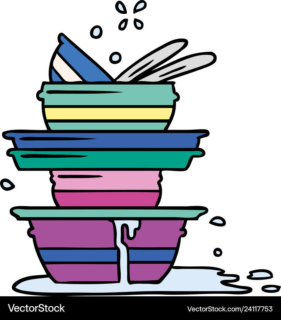 Cartoon doodle of a stack dirty plates Royalty Free Vector