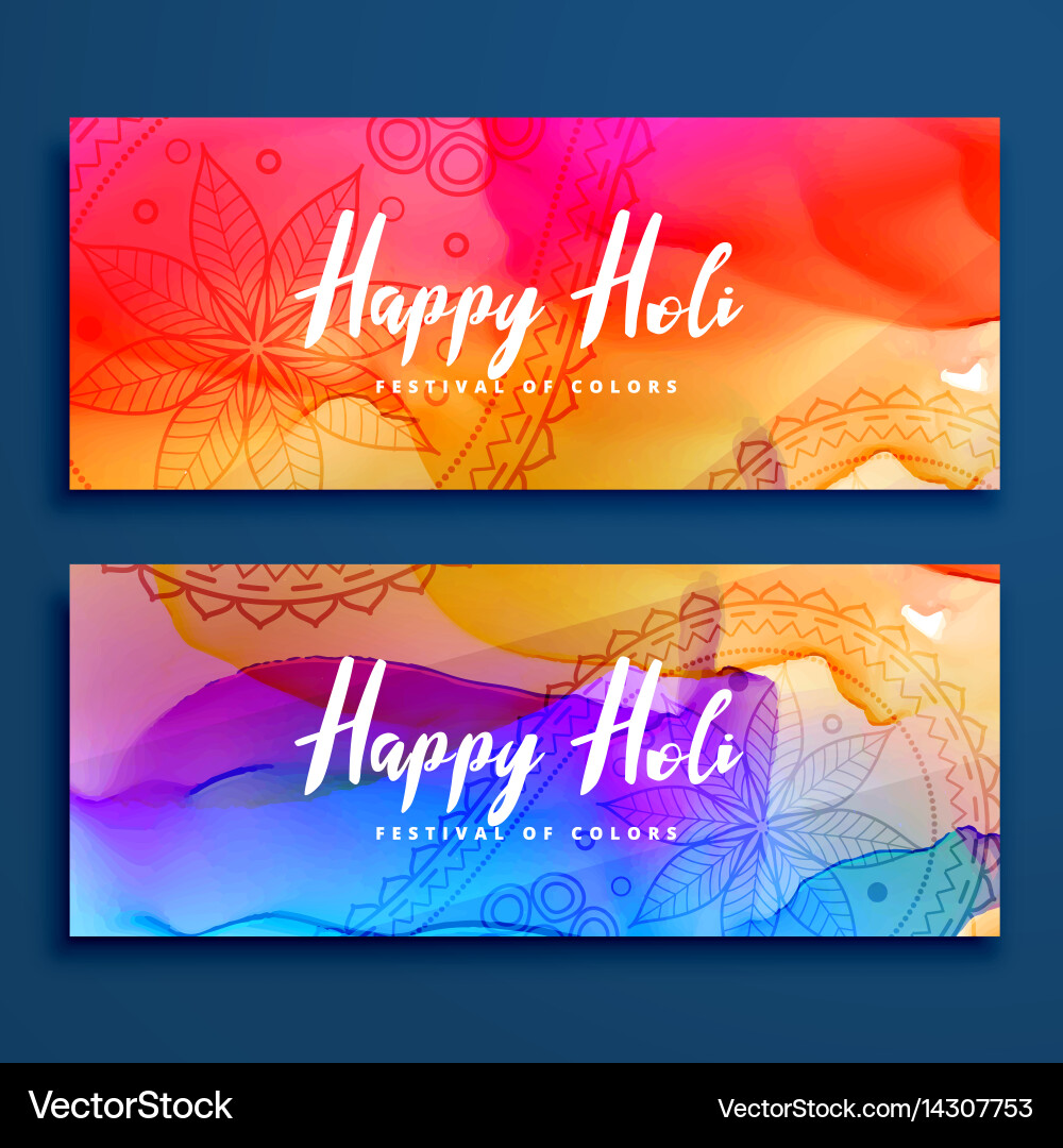 Colorful happy holi banners set Royalty Free Vector Image