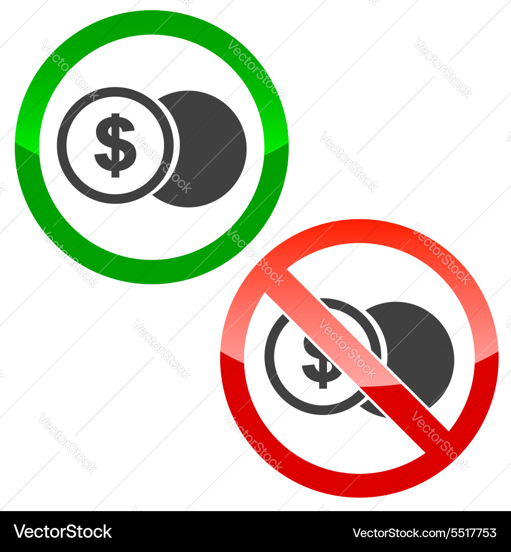 Dollar coin permission signs set Royalty Free Vector Image