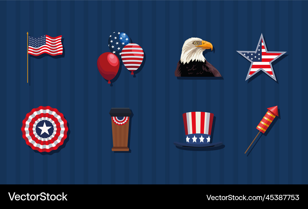 Eight usa flag icons Royalty Free Vector Image