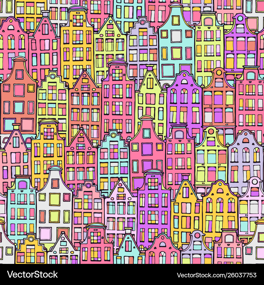 Hand drawn background with doodle houses Vector Image