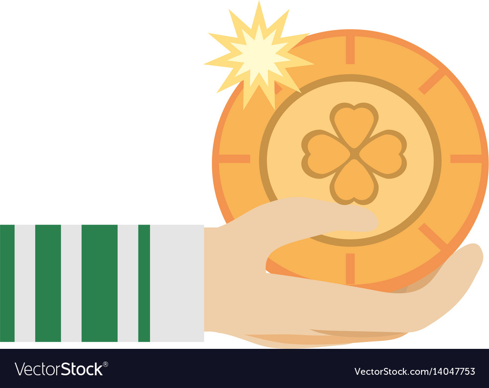 Hand holding gold coin st patricks day Royalty Free Vector