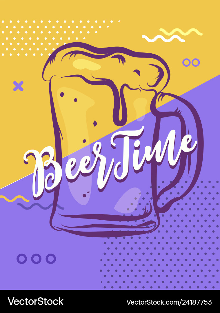 Its beer time hand lettering poster llustration Vector Image