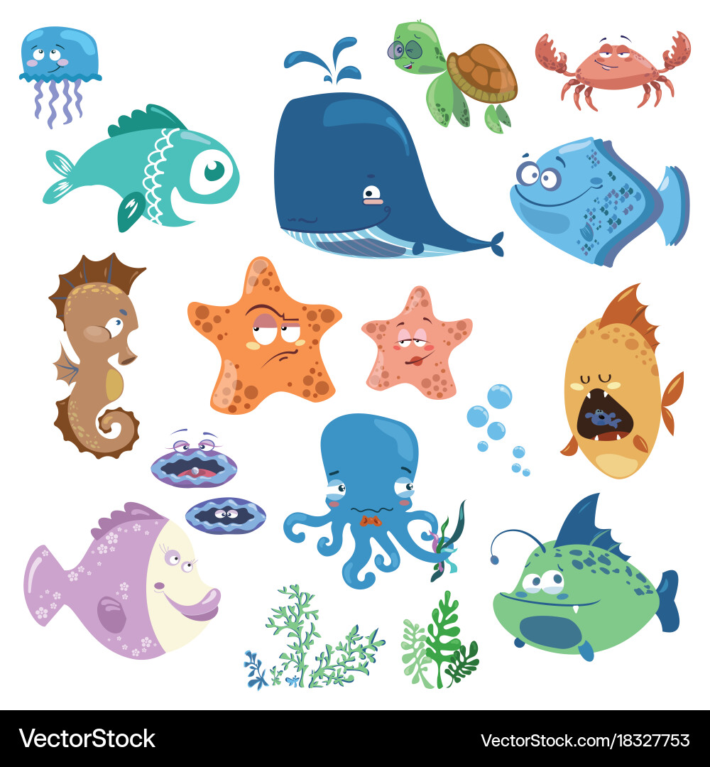 Set cartoon fish collection funny bafish Vector Image