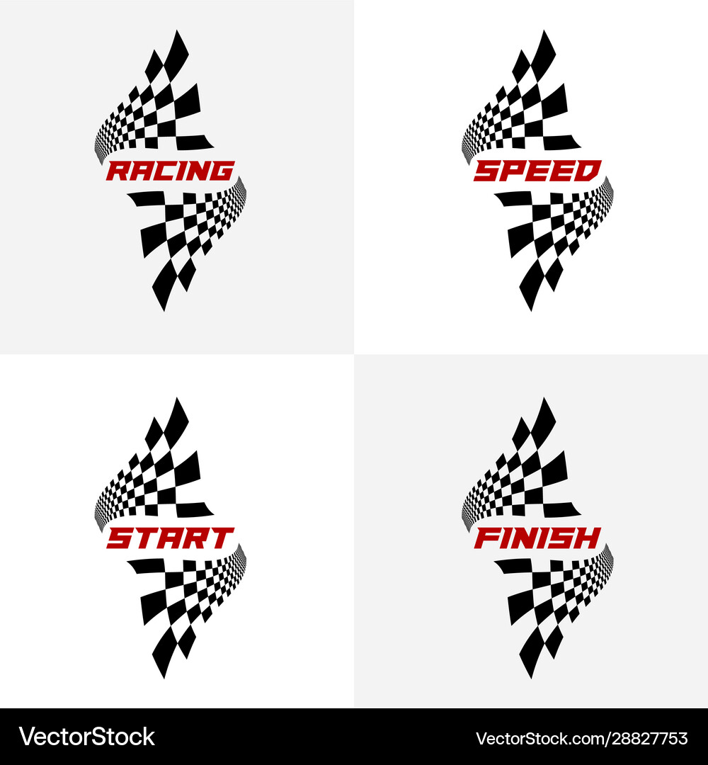 Set race flag logo icon racing concept Royalty Free Vector