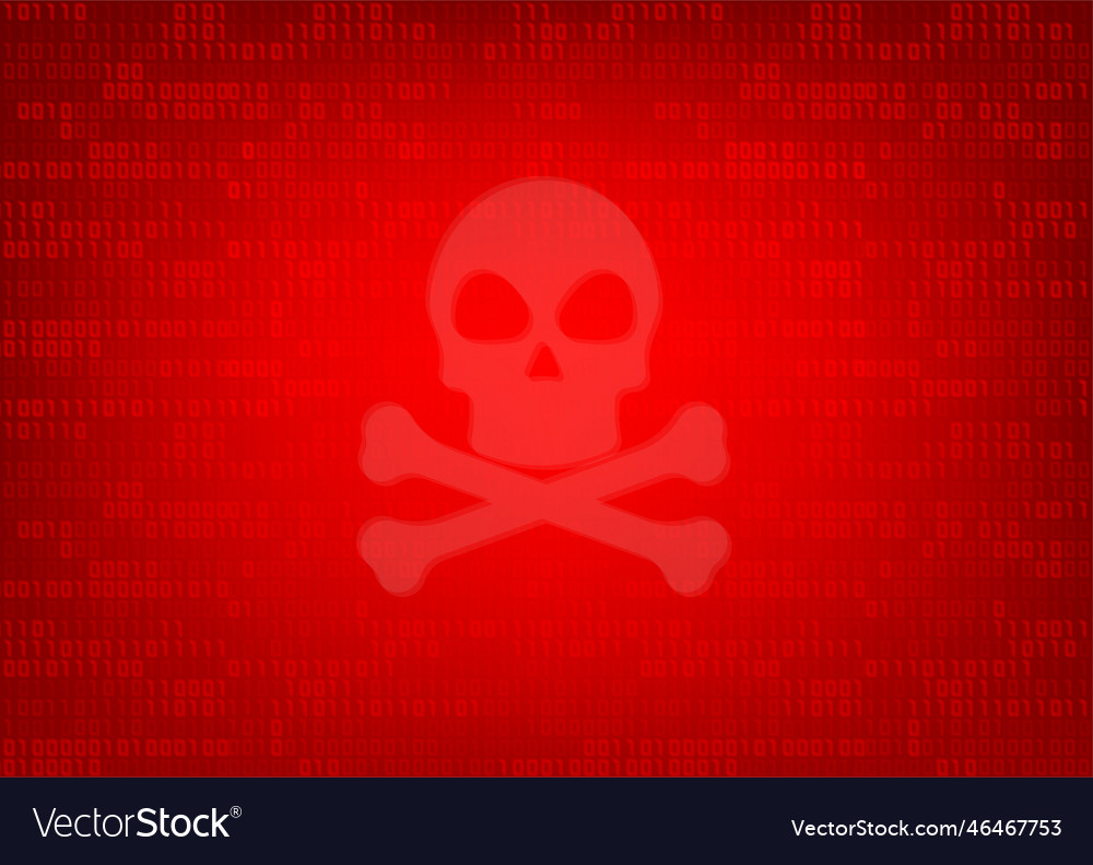 Skull on red binary code number background Vector Image