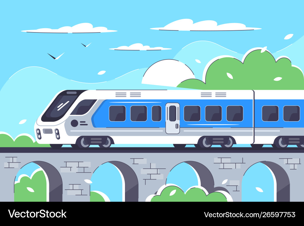 Train rushing out city in long way Royalty Free Vector Image