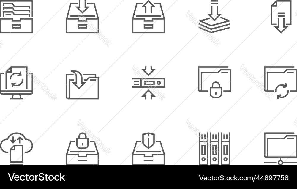 Archive and folders line icons set Royalty Free Vector Image
