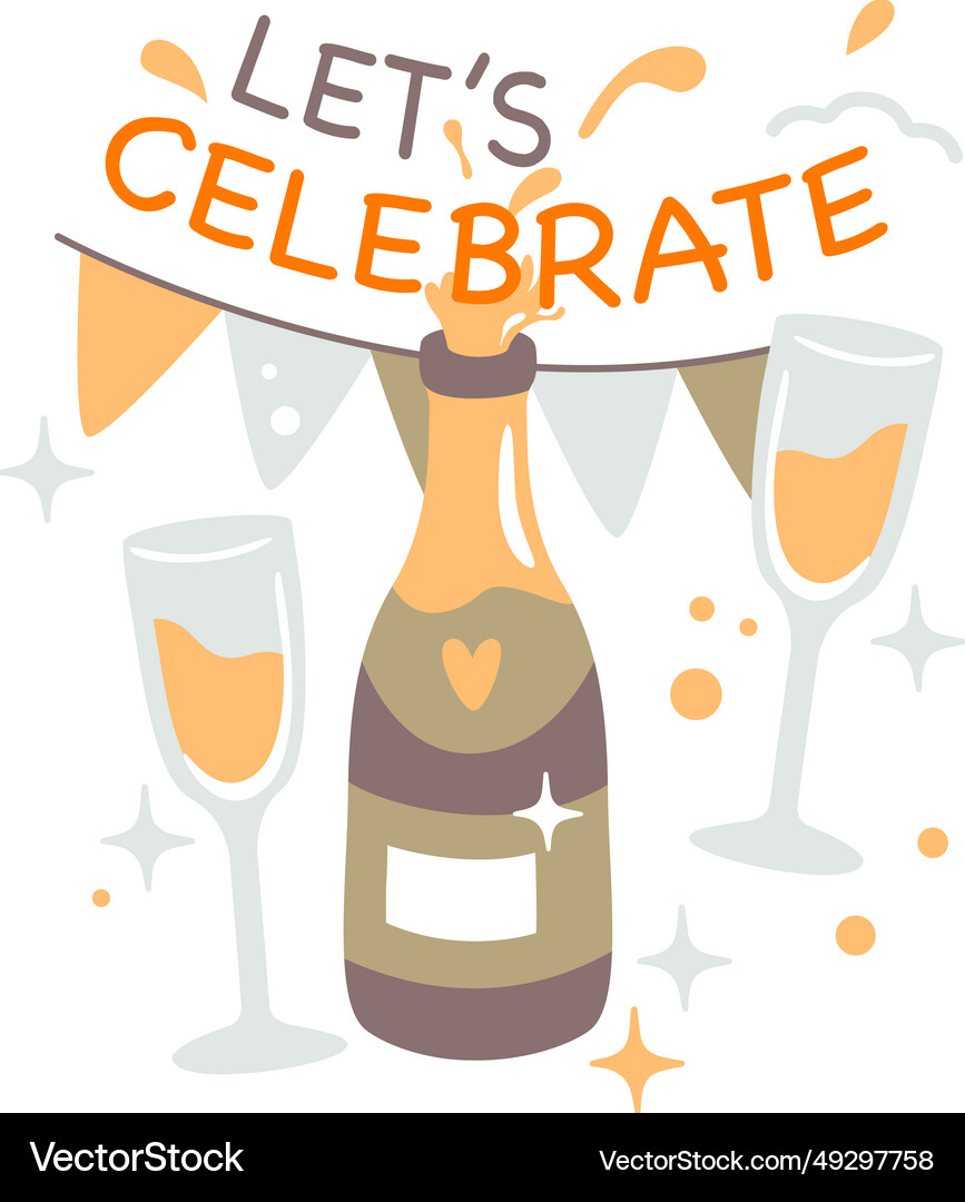 Champagne celebration lettering sticker Royalty Free Vector