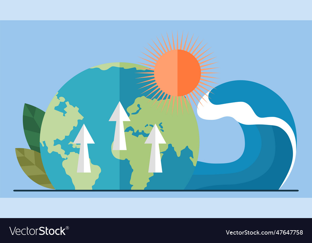 Global warming sea level rise increase in Vector Image