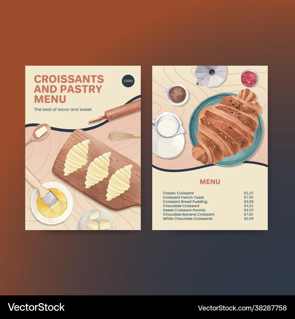 Menu template with croissant concept watercolor Vector Image