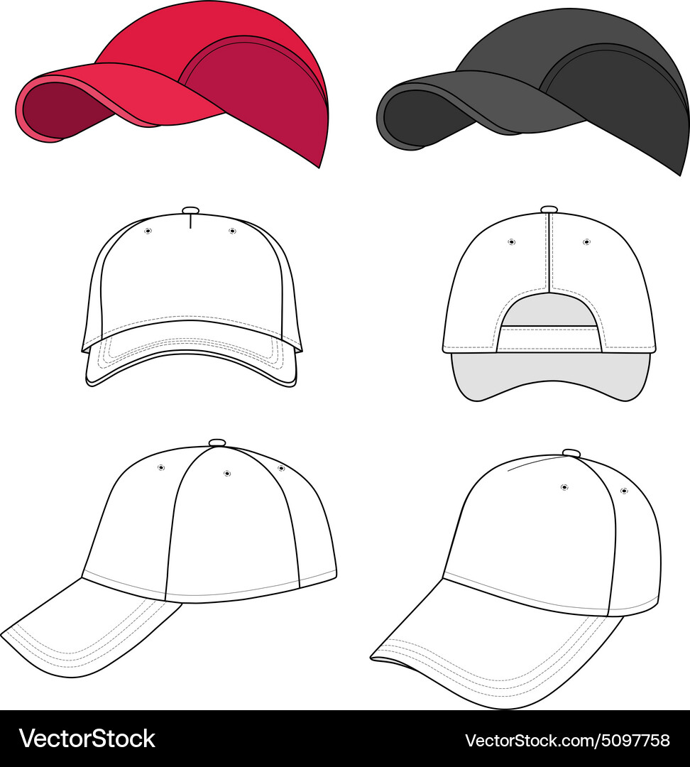 Outlined Baseball Cap Template Royalty Free Vector Image