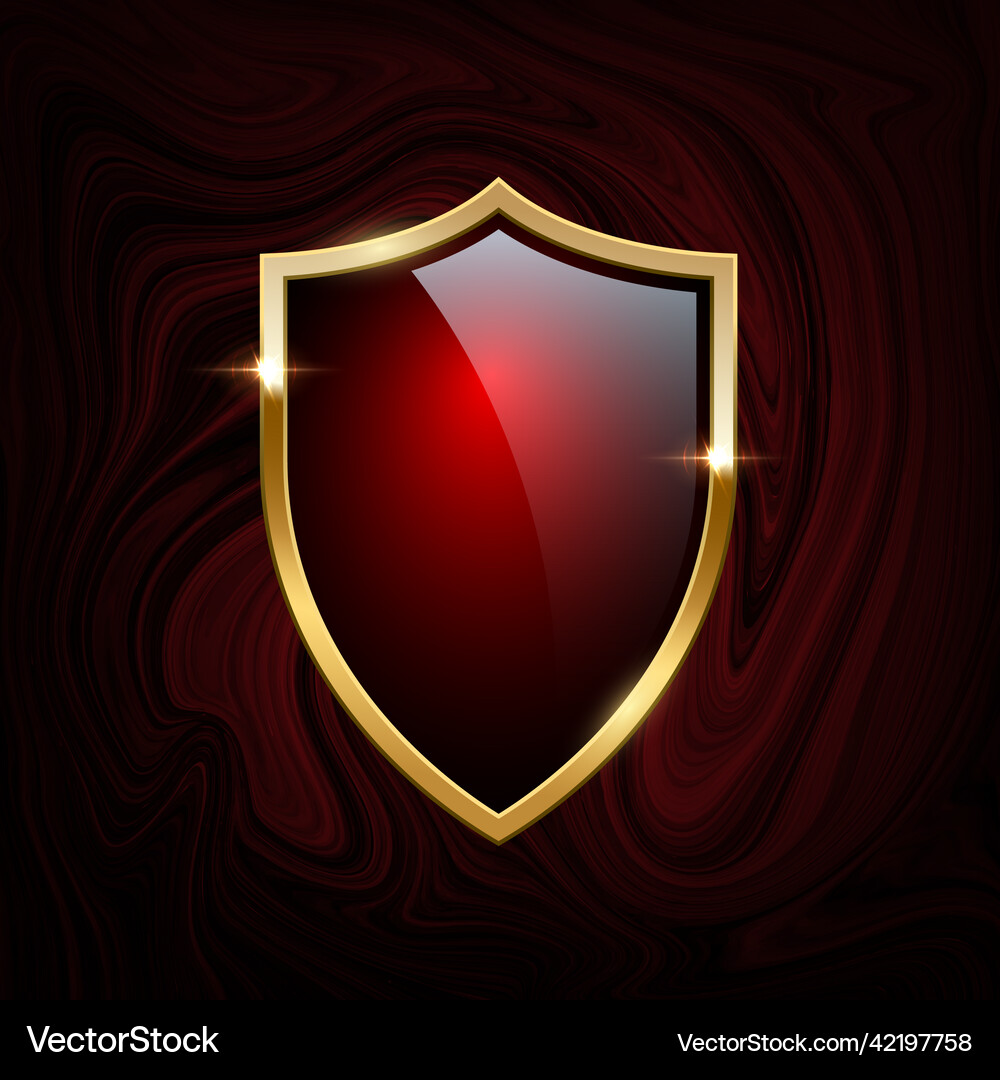 Red glass shield with golden frame isolated on Vector Image