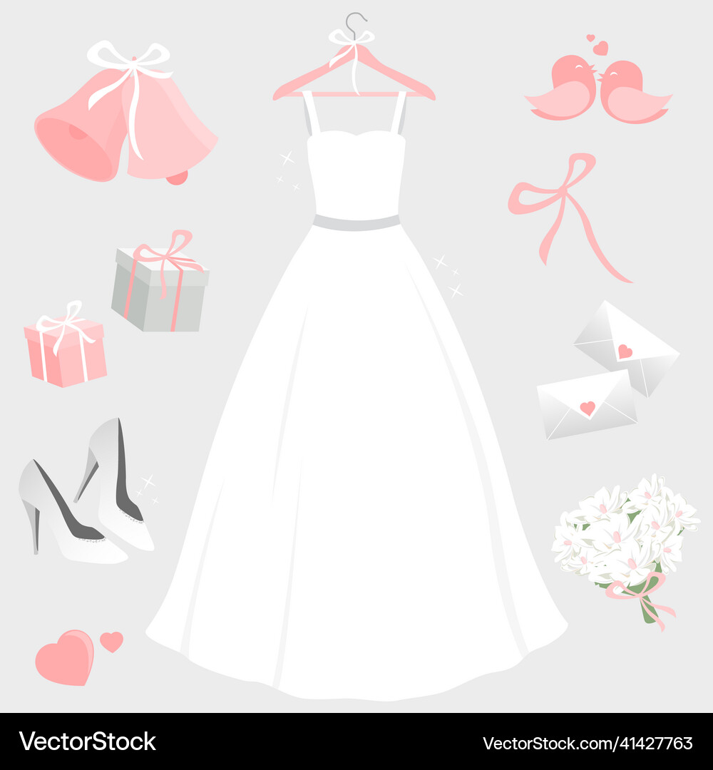 Beautiful wedding dress set Royalty Free Vector Image