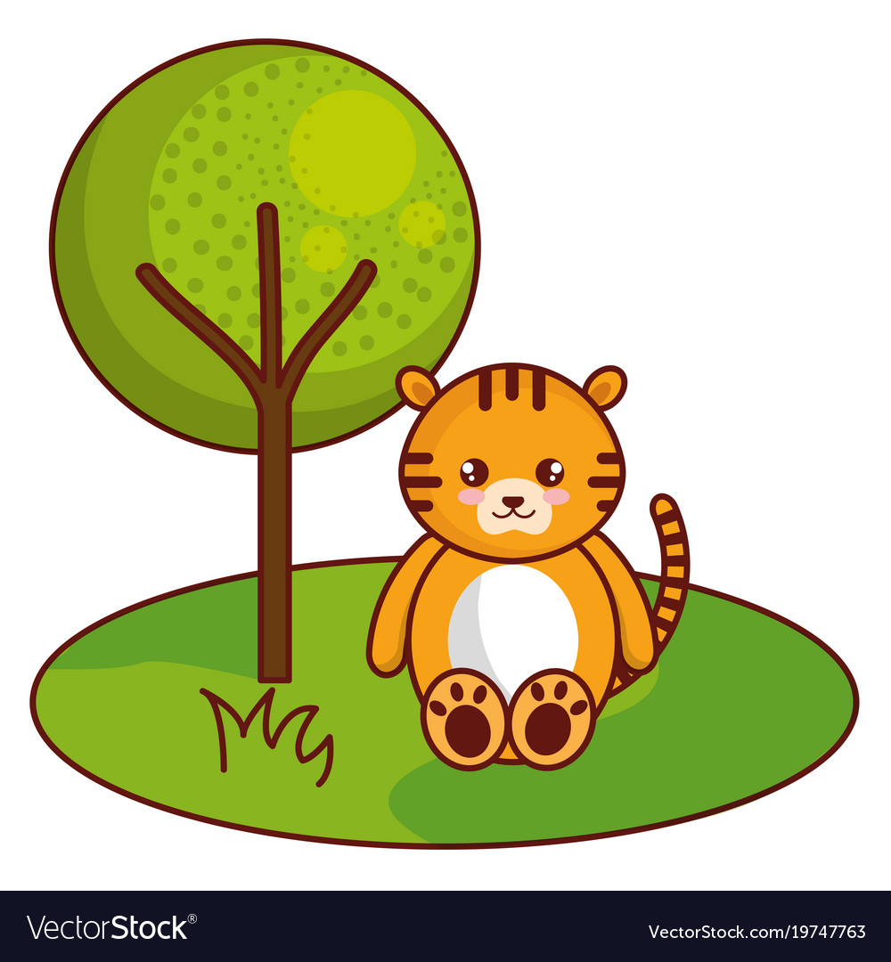 Cute and tender tiger in the jungle character Vector Image