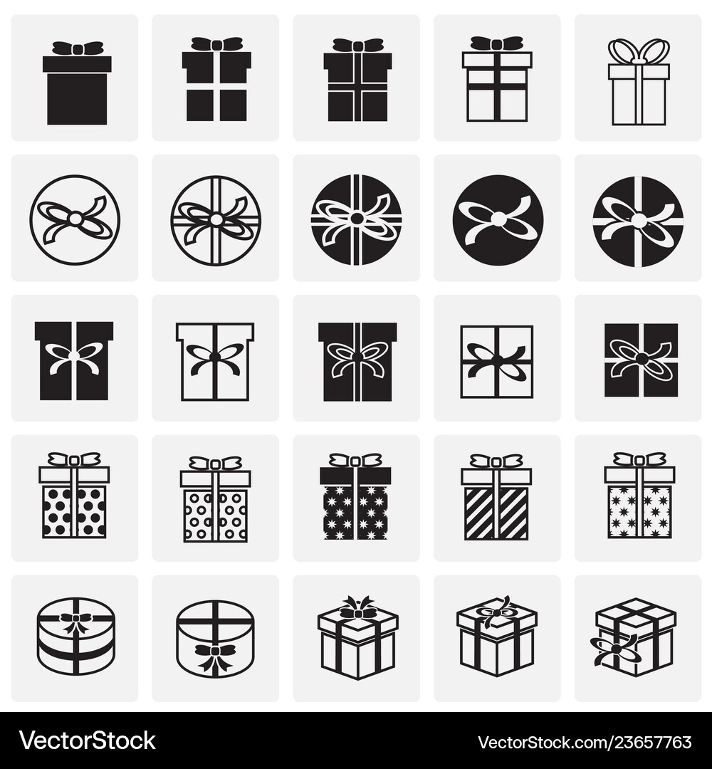 Gift icons set on squares background for graphic Vector Image