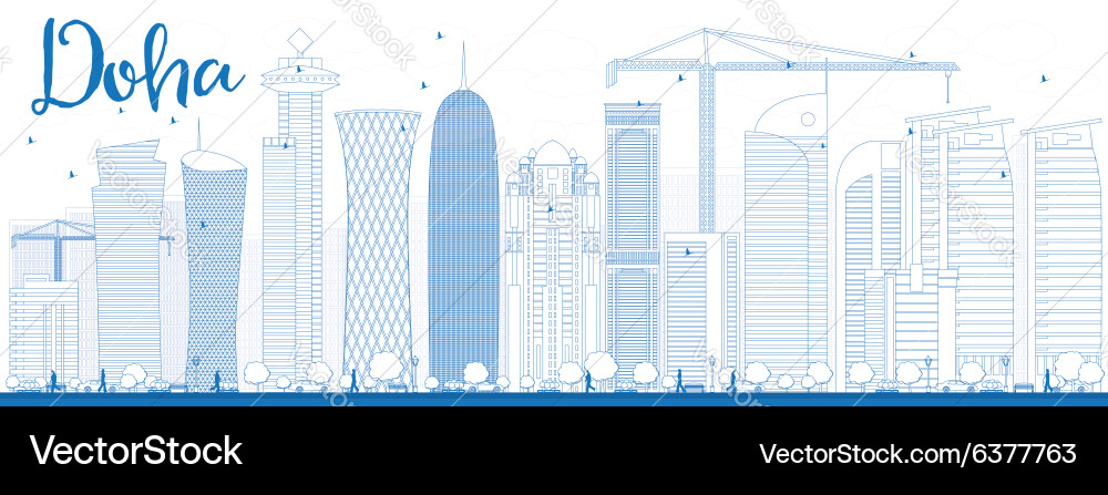 Outline Doha skyline with blue skyscrapers Vector Image