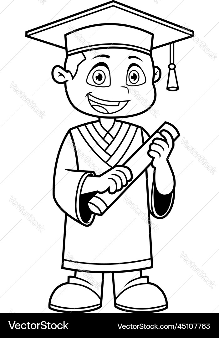 Outlined graduate boy cartoon character Royalty Free Vector
