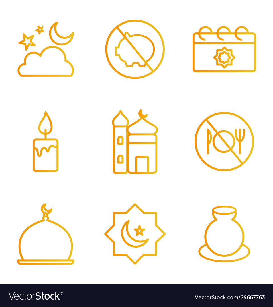 Ramadan gradient style icon set design Royalty Free Vector Ramadan gradient style icon set design Royalty Free Vector