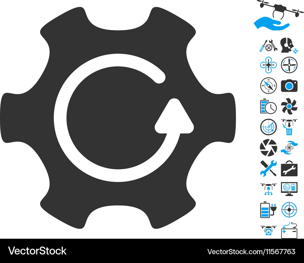 Rotate gear icon with air drone tools bonus Vector Image