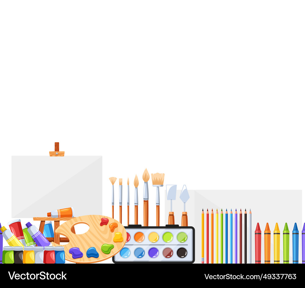 Seamless pattern featuring various artist items Vector Image