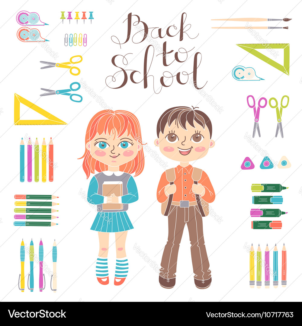 Set educational elements of design students girl Vector Image