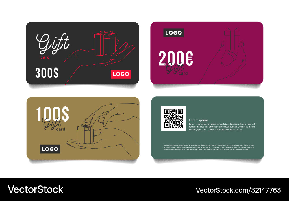 Set gift cards vouchers with hand giving Vector Image