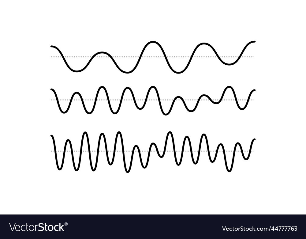 Sinusoid Signals Set Black Curve Sound Waves Vector Image