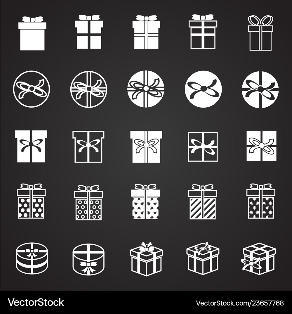 Gift icons set on black background for graphic Vector Image