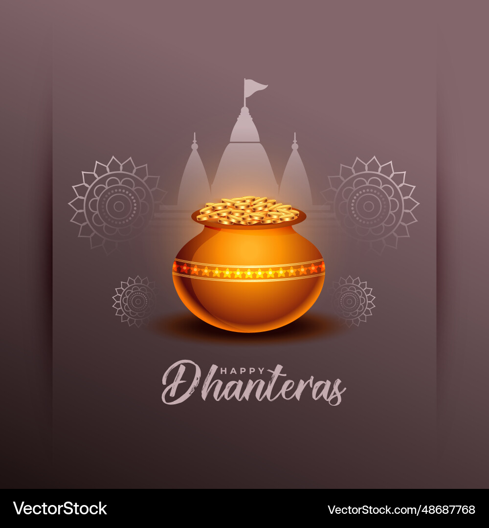 Happy dhanteras holiday background with temple Vector Image