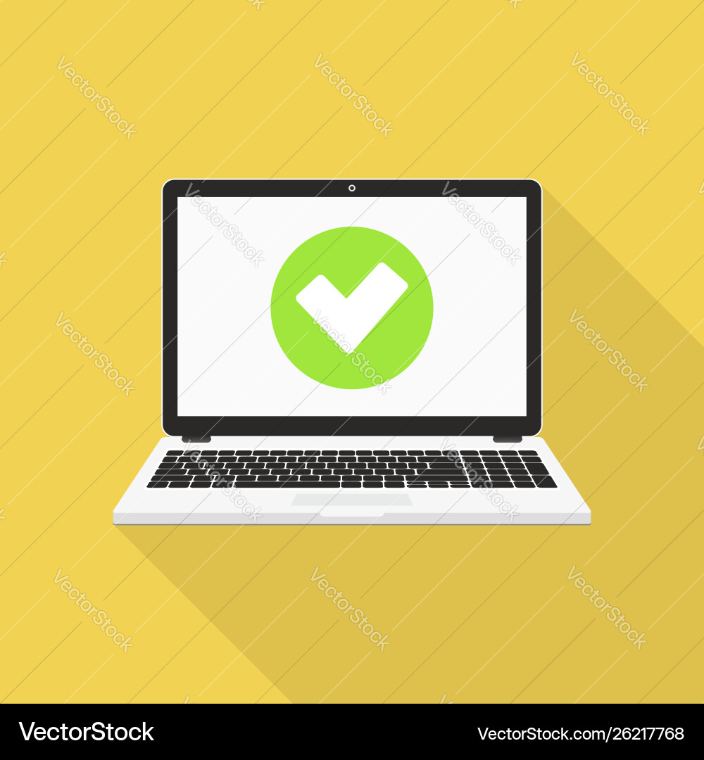 Laptop with checkmark flat design Royalty Free Vector Image