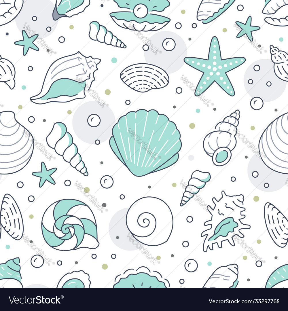 Seashell seamless pattern background Royalty Free Vector