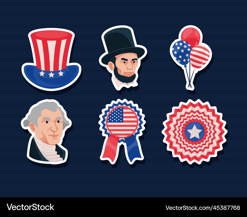 Six presidents day icons Royalty Free Vector Image
