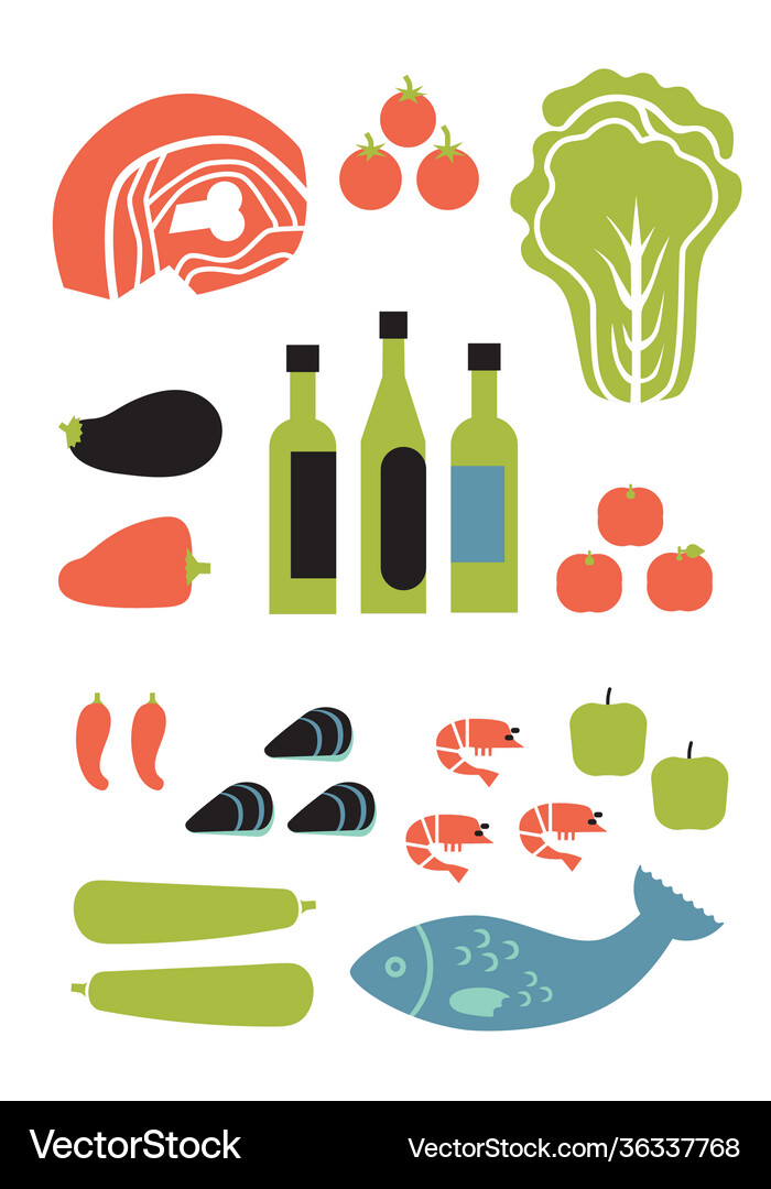 Vertical set food fruits vegetables Royalty Free Vector