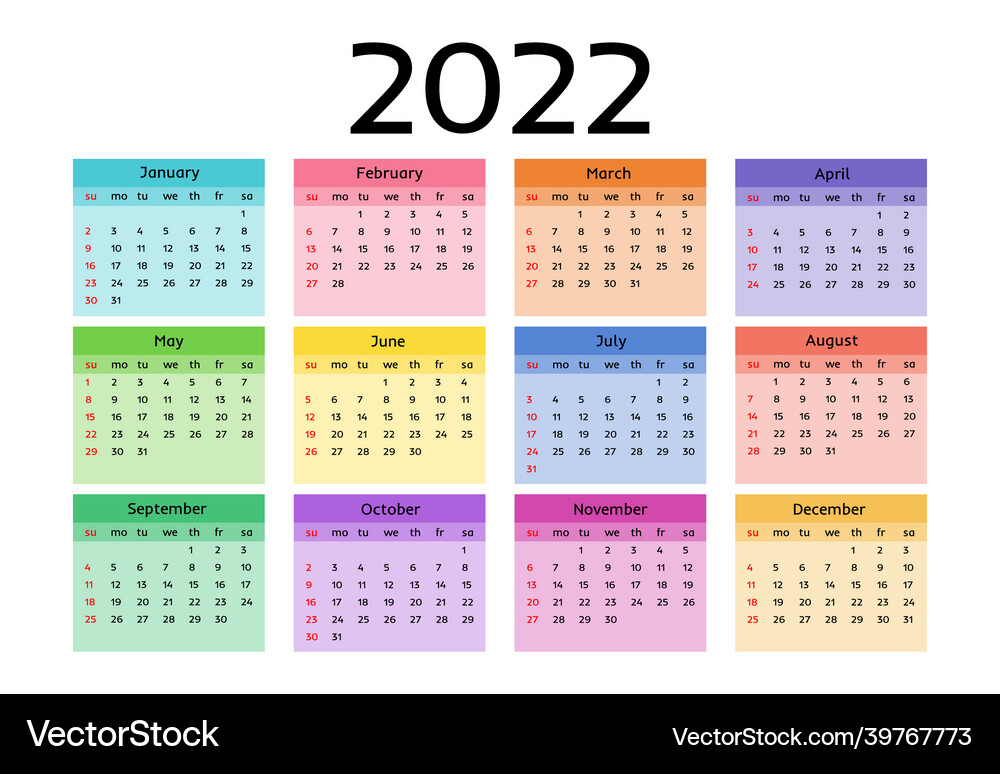 Calendar for 2022 isolated on a white background Vector Image