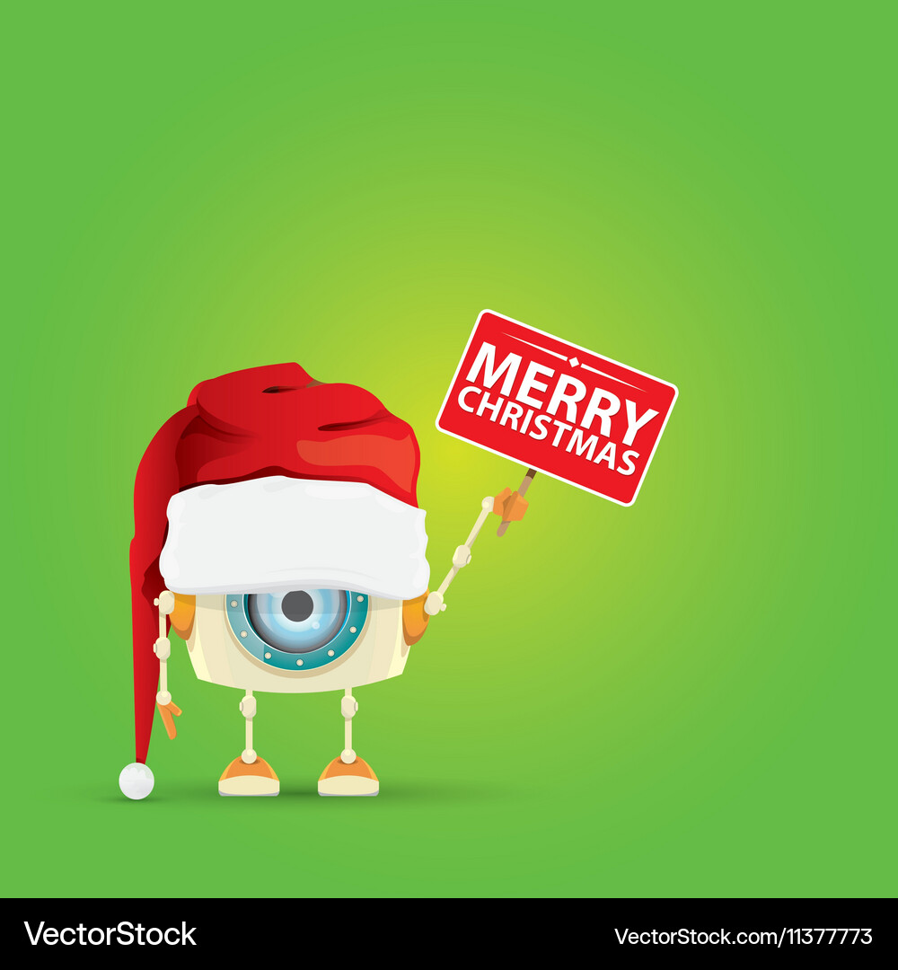 Cartoon cute robot elf with santa red hat Vector Image