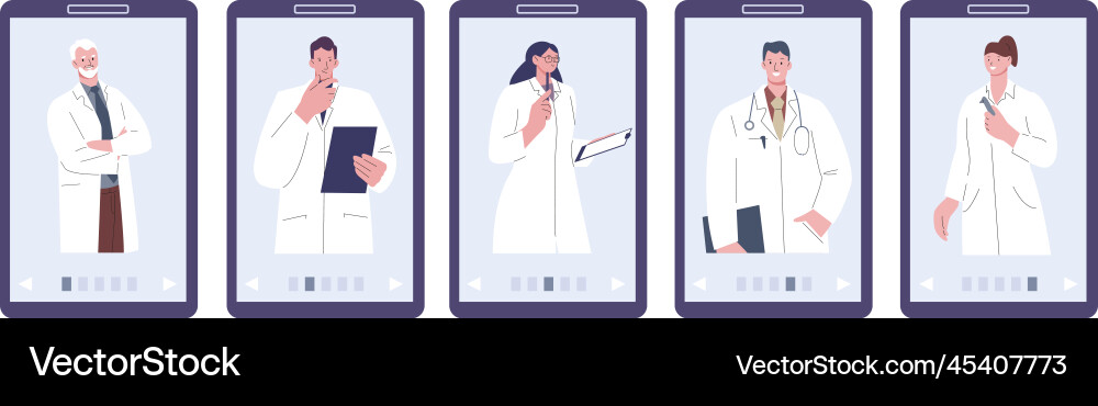 Doctors on smartphone screen medical app choose Vector Image