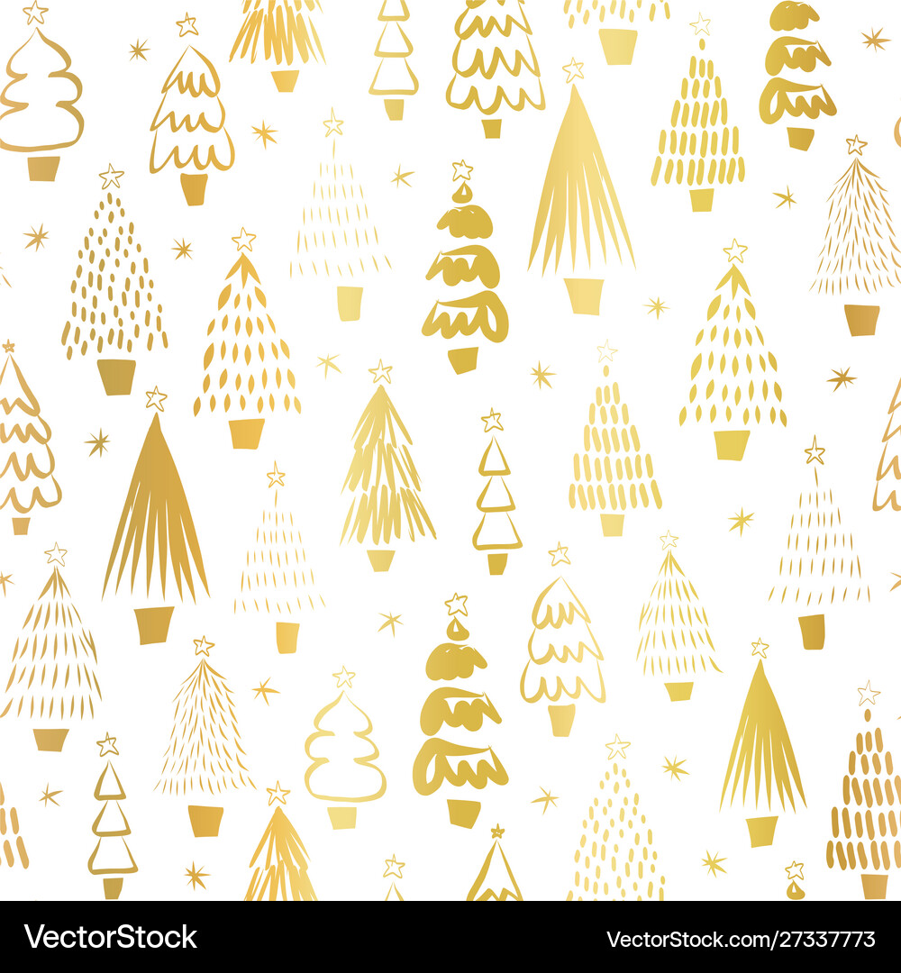 Gold foil metallic christmas trees on white Vector Image
