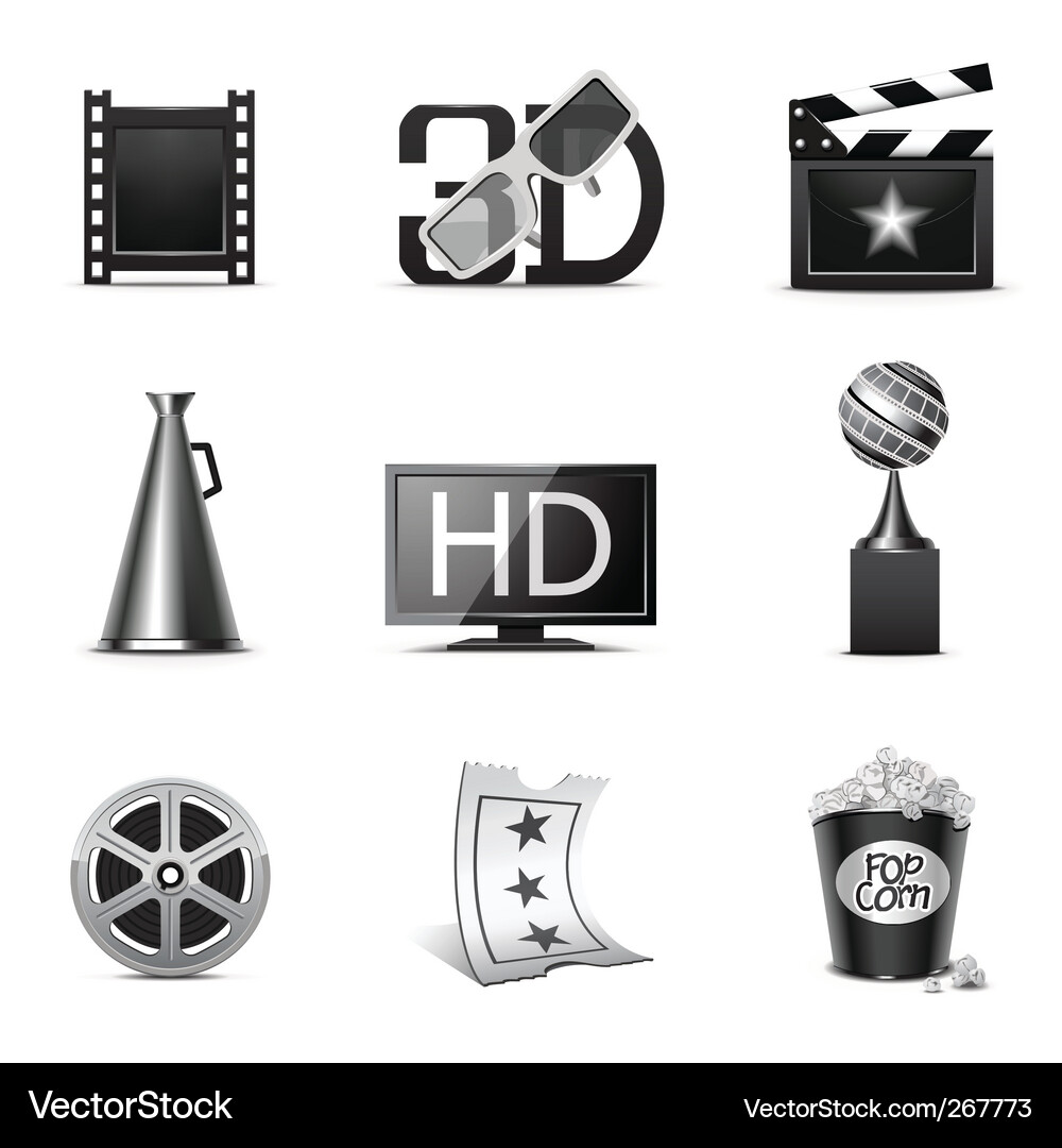 Movie icons bw series Royalty Free Vector Image