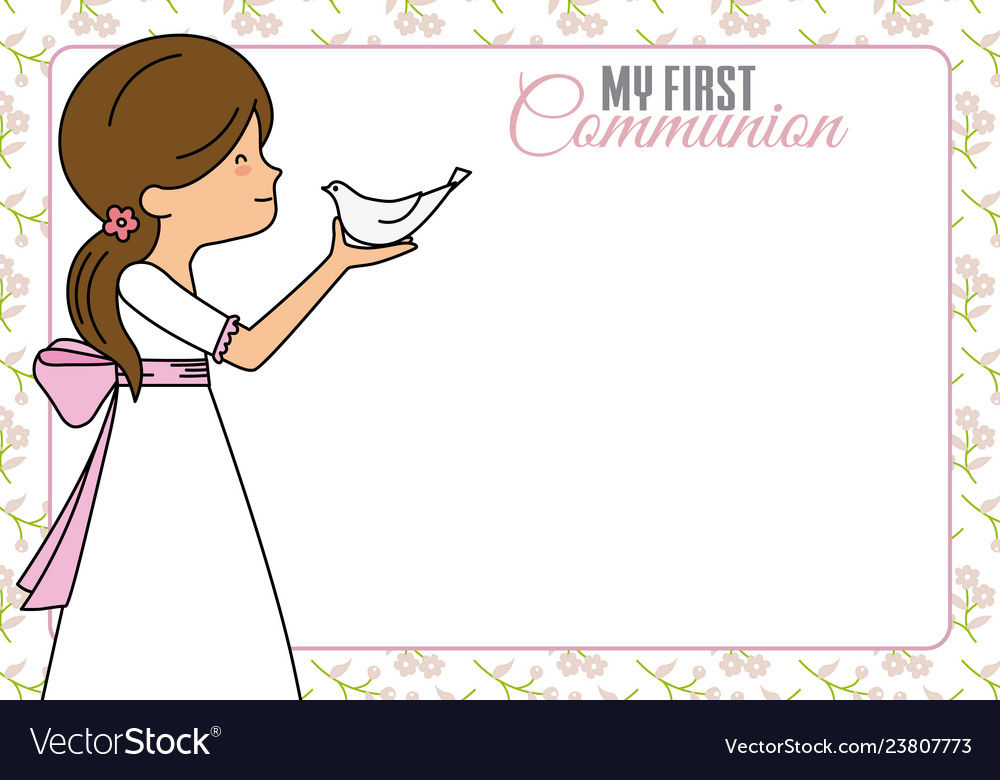 My first communion little girl with pigeon Vector Image
