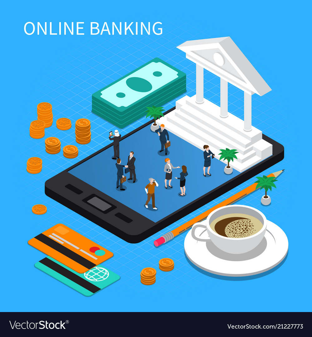 Online banking isometric composition Royalty Free Vector