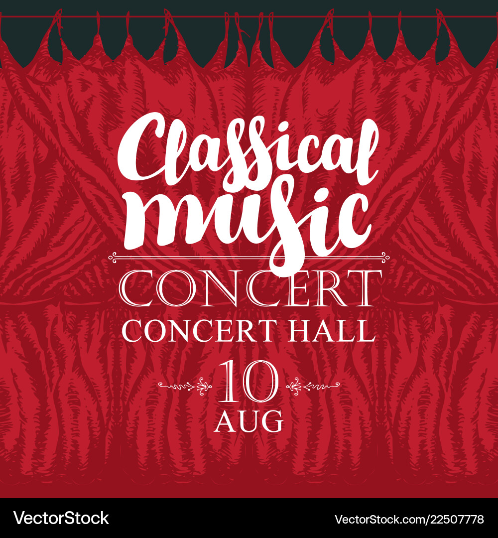 Classical music poster with red stage curtains Vector Image